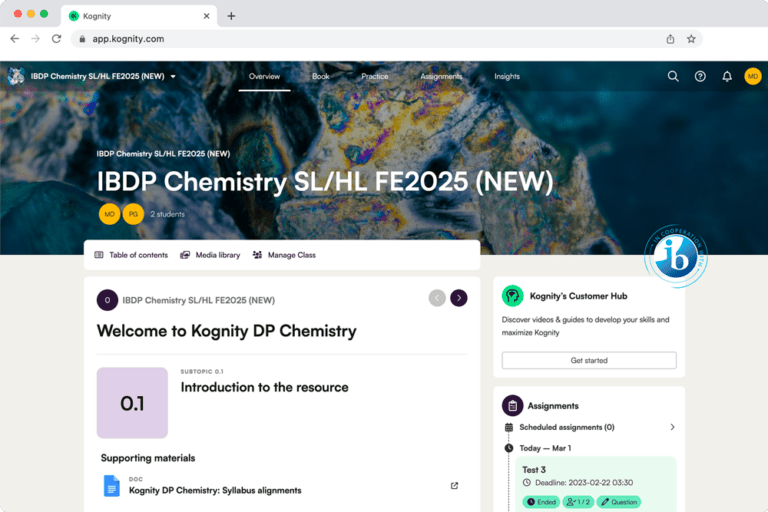 IB DP Chemistry digital textbook & assessment resources - Kognity