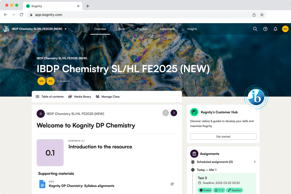 IB DP Chemistry digital textbook & assessment resources - Kognity