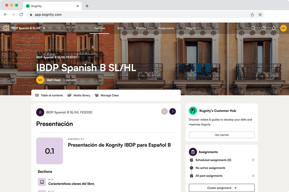 IB DP Spanish B textbook & assessment tool - Kognity